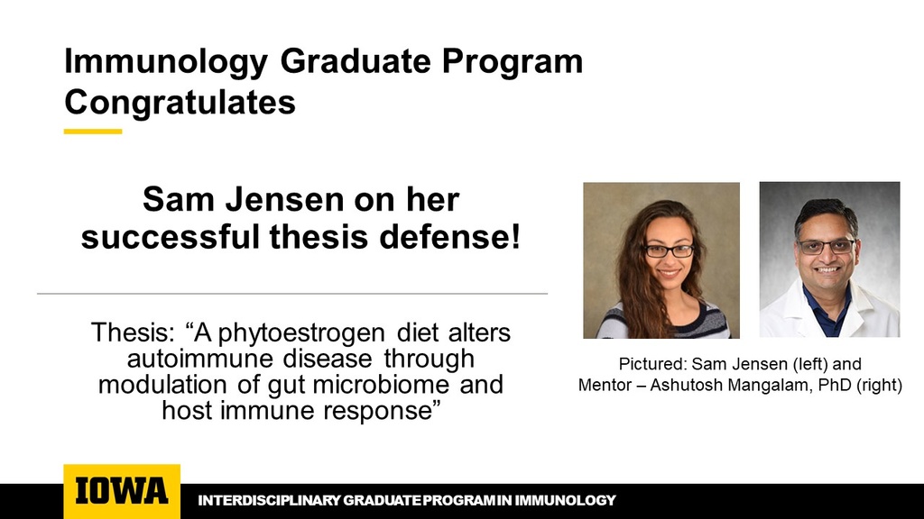 Congratulations to Sam Jensen! | Interdisciplinary Graduate Program in Immunology - Graduate ...